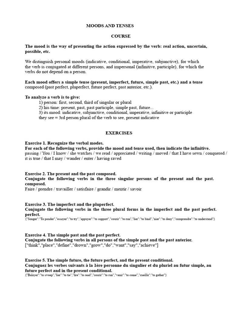 Conjugation Moods and Tenses of Verbs | PDF | Grammatical Tense ...