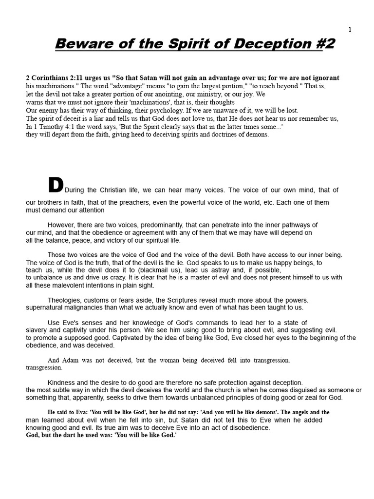 Beware of The Spirit of Deception | PDF | Satan | Jesus