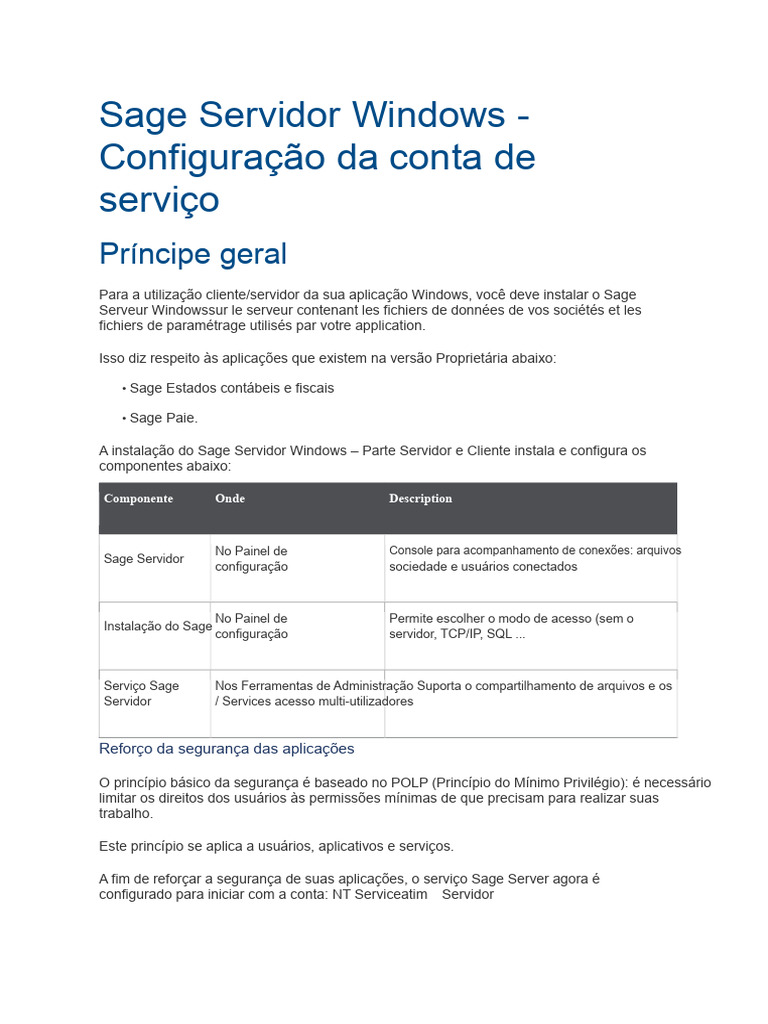 Configuração do Sage Servidor Windows | PDF | Servidor (informática ...