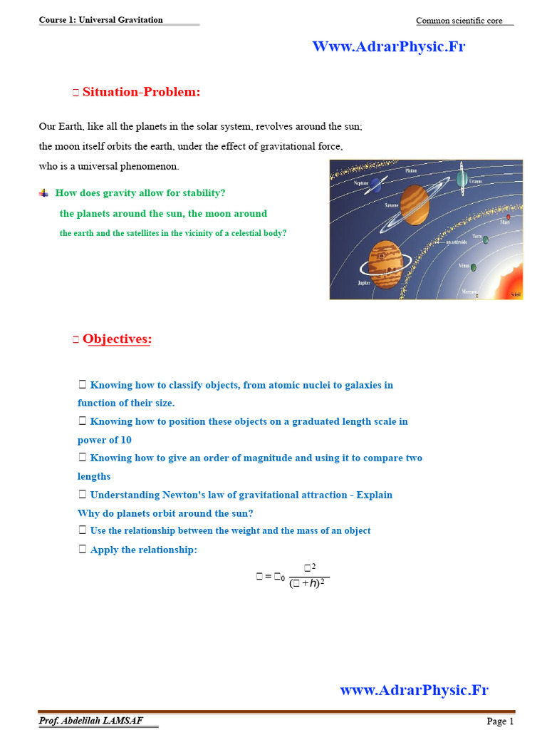 Course 7. Universal Gravitation (Www.adrarPhysic.fr) | PDF | Gravity ...