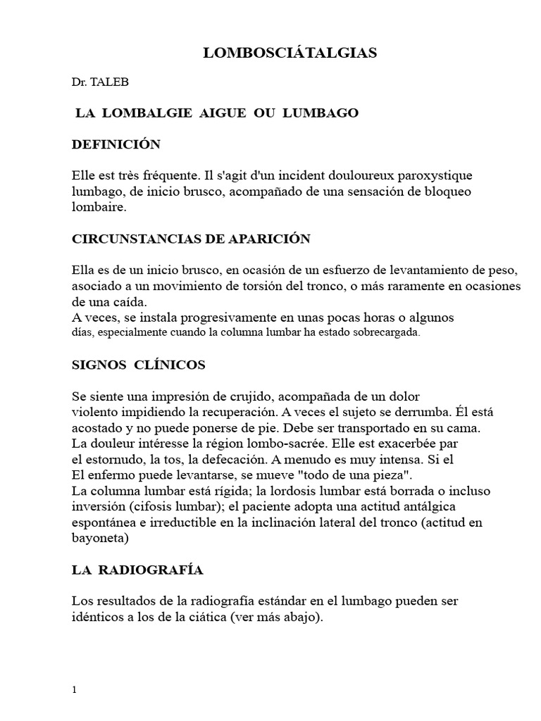 Lumbago y Ciática: Diagnóstico y Tratamiento | PDF | Dolor lumbar ...