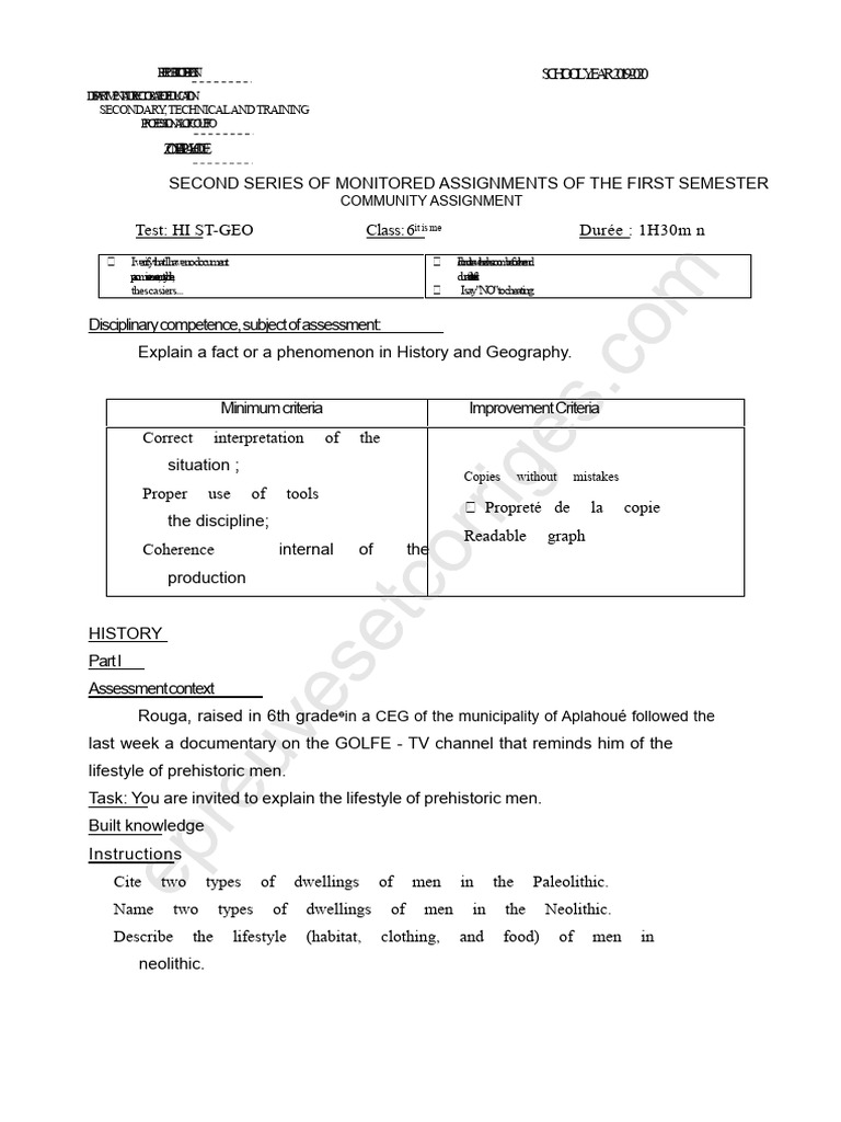 2nd Assignment of the 1st Semester History-Geography 6th Grade 2019 ...