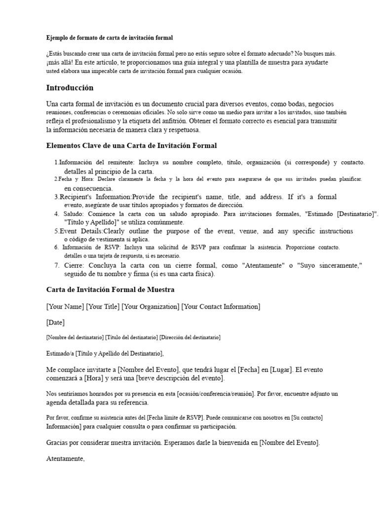 Formato de Carta de Invitación Formal Ejemplo | PDF