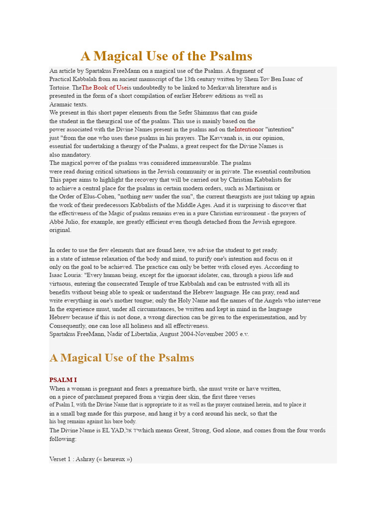 The Magical Use of Psalms in Kabbalah | PDF | Kabbalah | Prayer