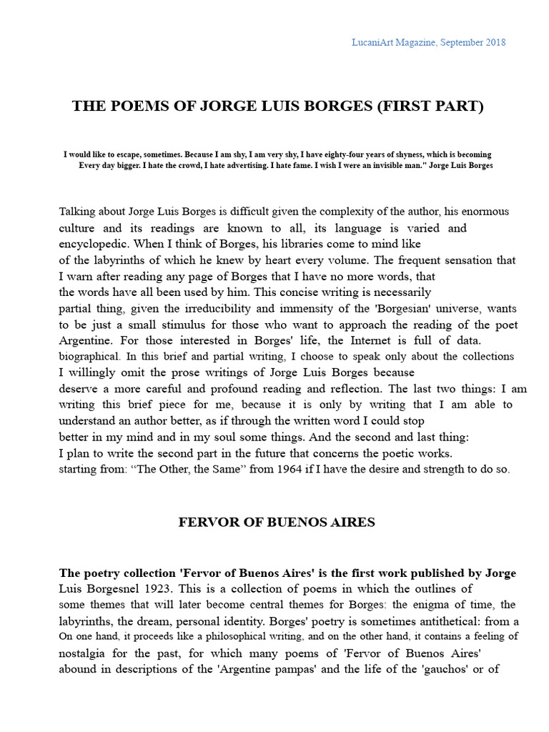Borges' Poetry: Fervor & Moon Insights | PDF