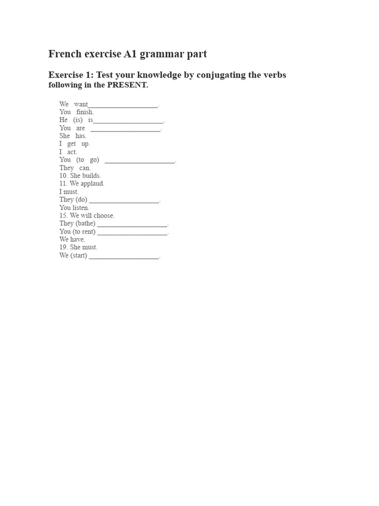 A1 French Grammar and Exercises | PDF | French Language | Linguistics