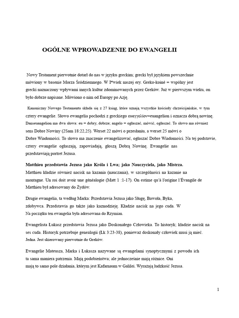 Wprowadzenie ogólne do Ewangelii | PDF