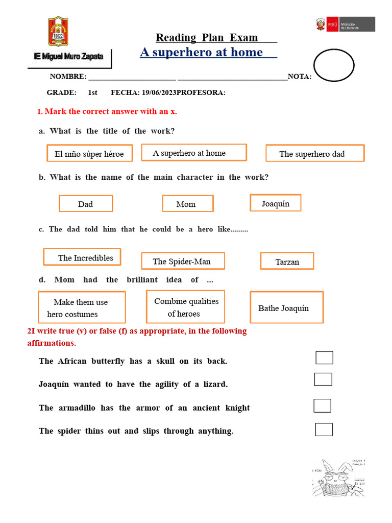 Reading Plan Exam A Super Hero at Home | PDF