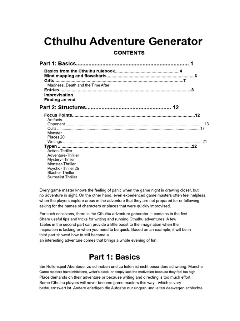 Cthulhu Adventure Generator Guide | PDF | Thriller (Genre)