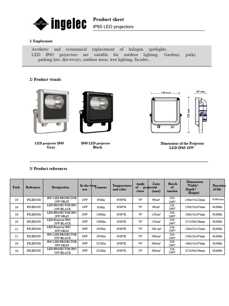 LED Projector IP65 - Product Sheet - Lighting PDF | PDF | Light ...