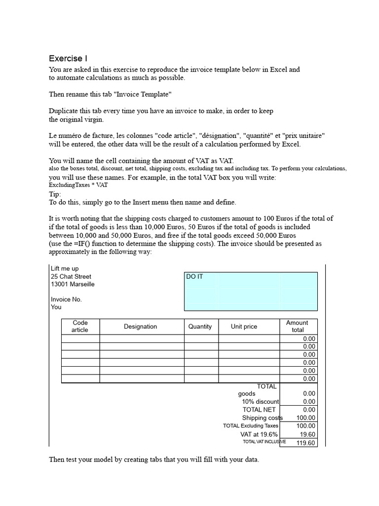 Excel Exercise 2 | PDF | Value Added Tax | Invoice