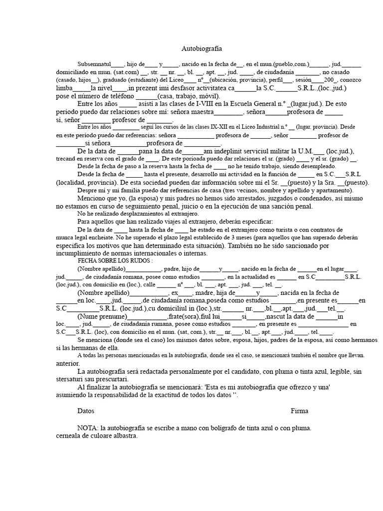Modelo de Autobiografía | PDF