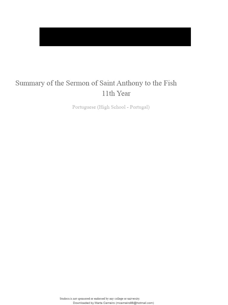 Summary of The Sermon of Saint Anthony To The Fish - Portuguese 11th ...