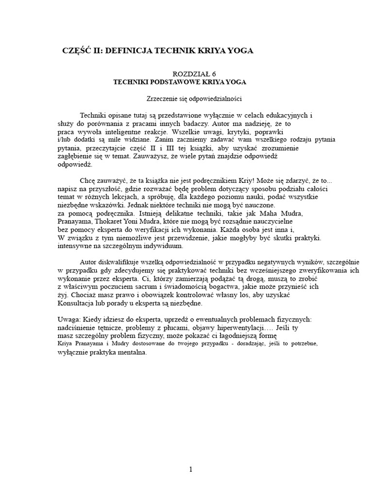 Technika Pierwszej Inicjacji Kriya Jogi | PDF