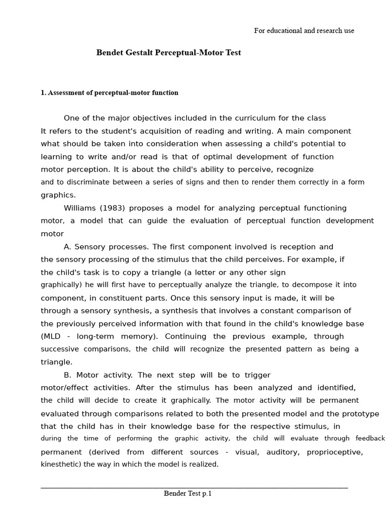 Bender Gestalt Test for Child Assessment | PDF | Perception | Neuroscience