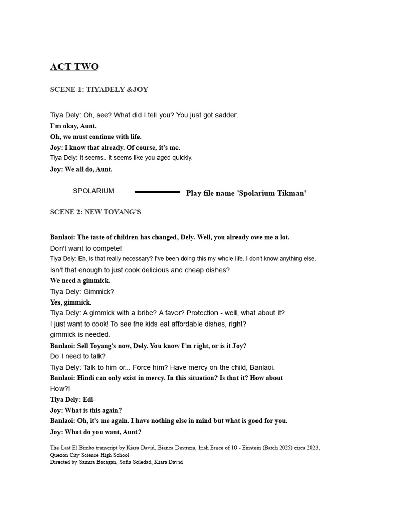 The Last El Bimbo The Hit Musical Act 2 Transcript Final Really Promise ...