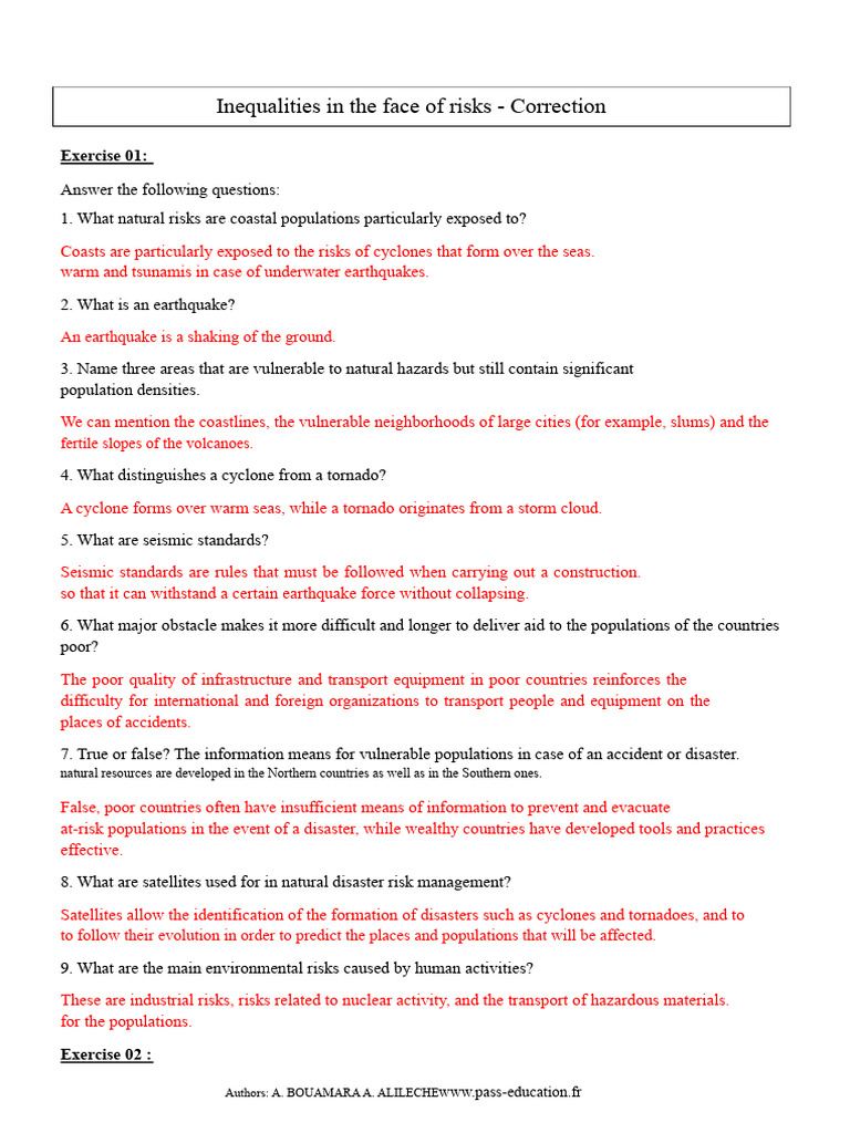 Correction-Inequalities-in-the-faces-of-risks - Corrected exercises - 5th grade - Geography ...