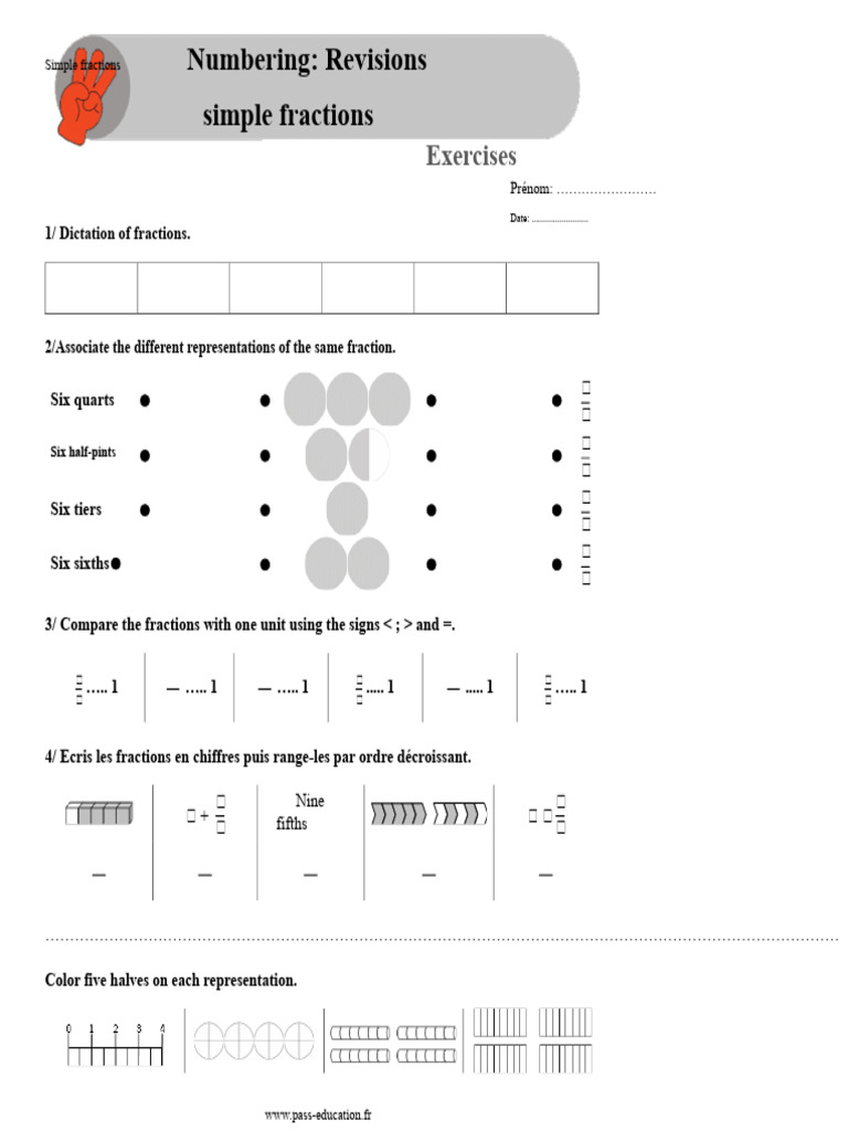 Simple fractions - Revision for CM1 and CM2 - Exercises 2 | PDF
