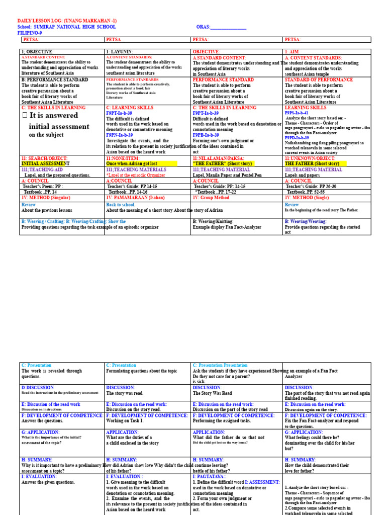 Daily Lesson Log: Filipino 9 Overview | PDF | Books | Poetry