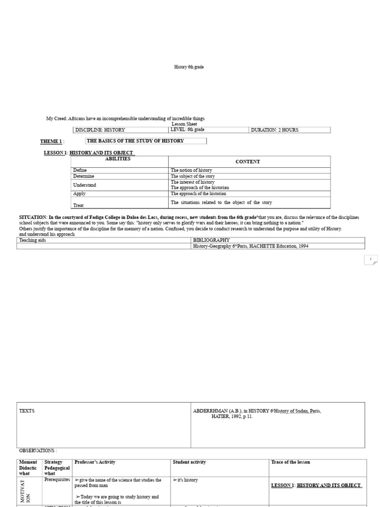 Lesson Sheet History 6th Grade | PDF | Witness