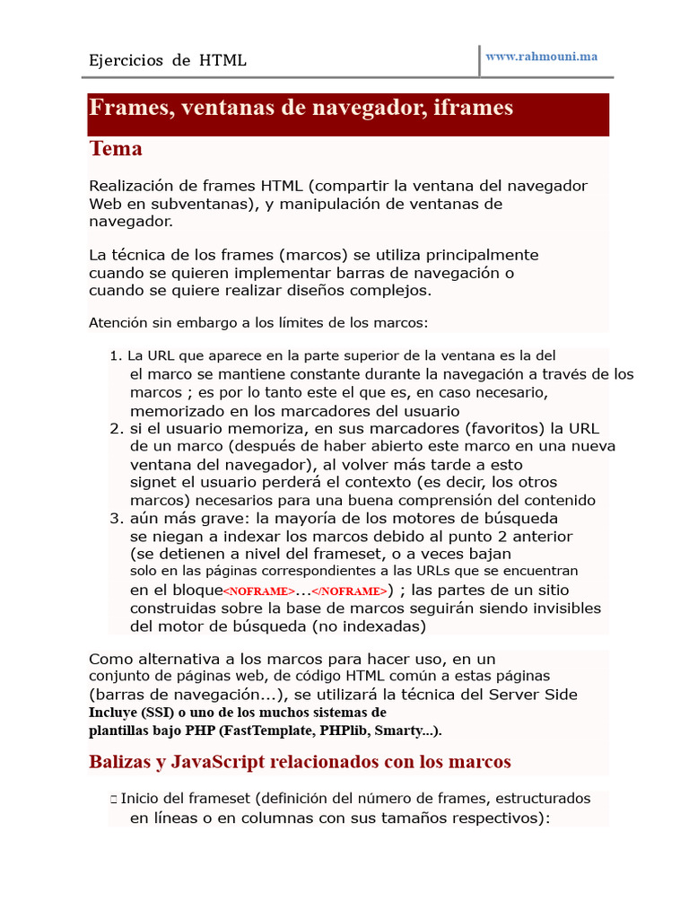 8 - Ejercicios HTML Marcos Ventanas Del Navegador Ifra | PDF | HTML ...
