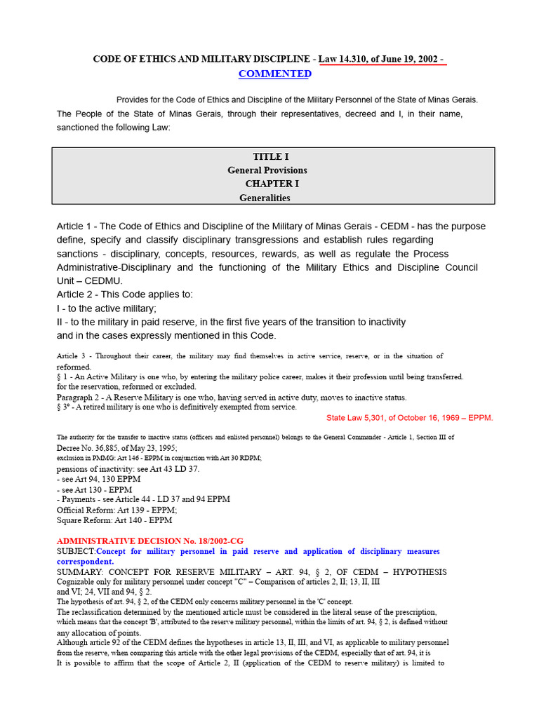 Code of Ethics and Discipline of PMMG Commented | PDF | Crimes | Crime ...