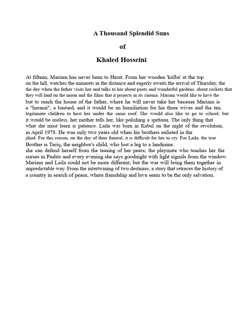A Thousand Splendid Suns: A Tale of Two Women | PDF