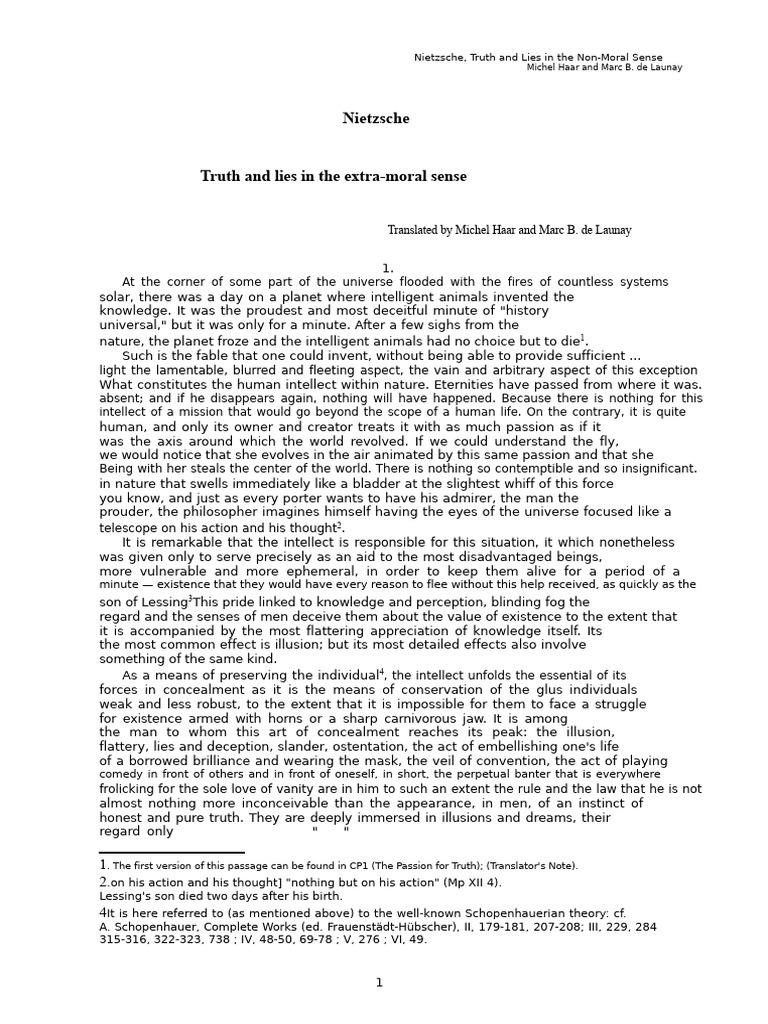 Nietzsche Truth and Lies in A Non-Moral Sense | PDF | Truth | Metaphor