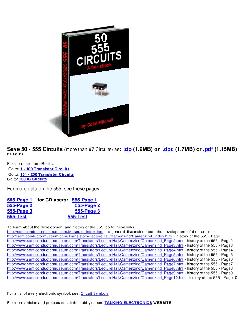 Save 50 - 555 Circuits: (1.9MB) or (1.7MB) or (1.15MB) : Zip PDF | PDF