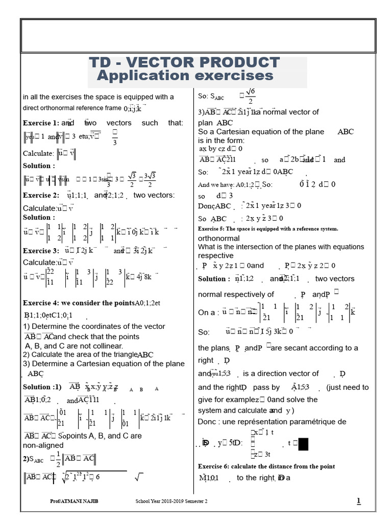 The Corrected Vector Product Exercise Series 1 | PDF | Mathematics ...