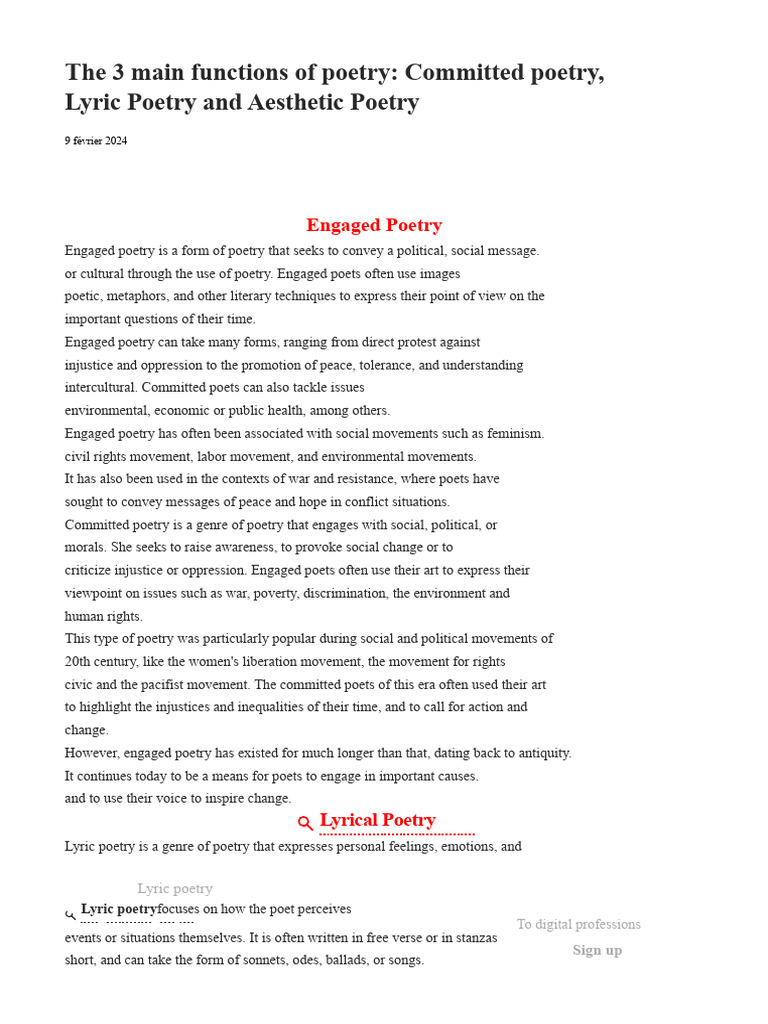 Functions of Engaged and Aesthetic Poetry | PDF | Poetry | Lyric Poetry