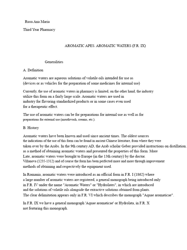 Aromatic Waters | PDF | Distillation | Essential Oil