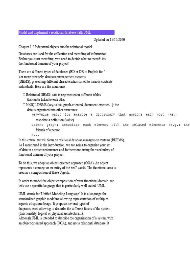 UML OpenClassroom | PDF | Relational Database | Conceptual Model