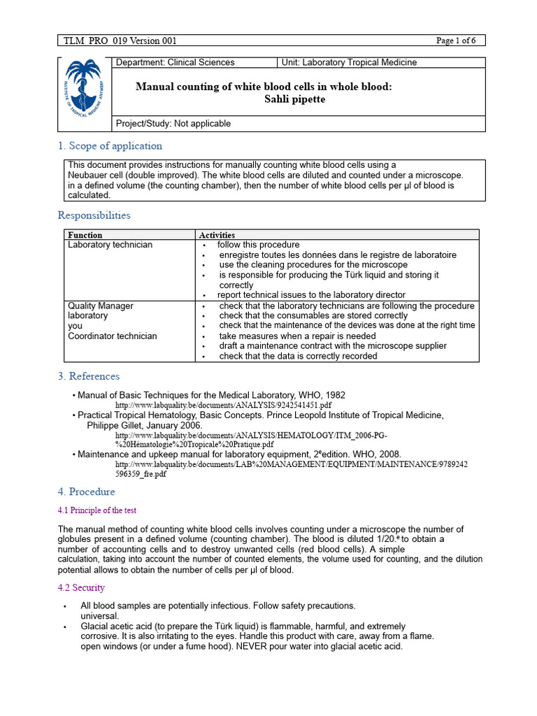 Manual White Blood Cell Counting Guide | PDF | Blood | Blood Cell