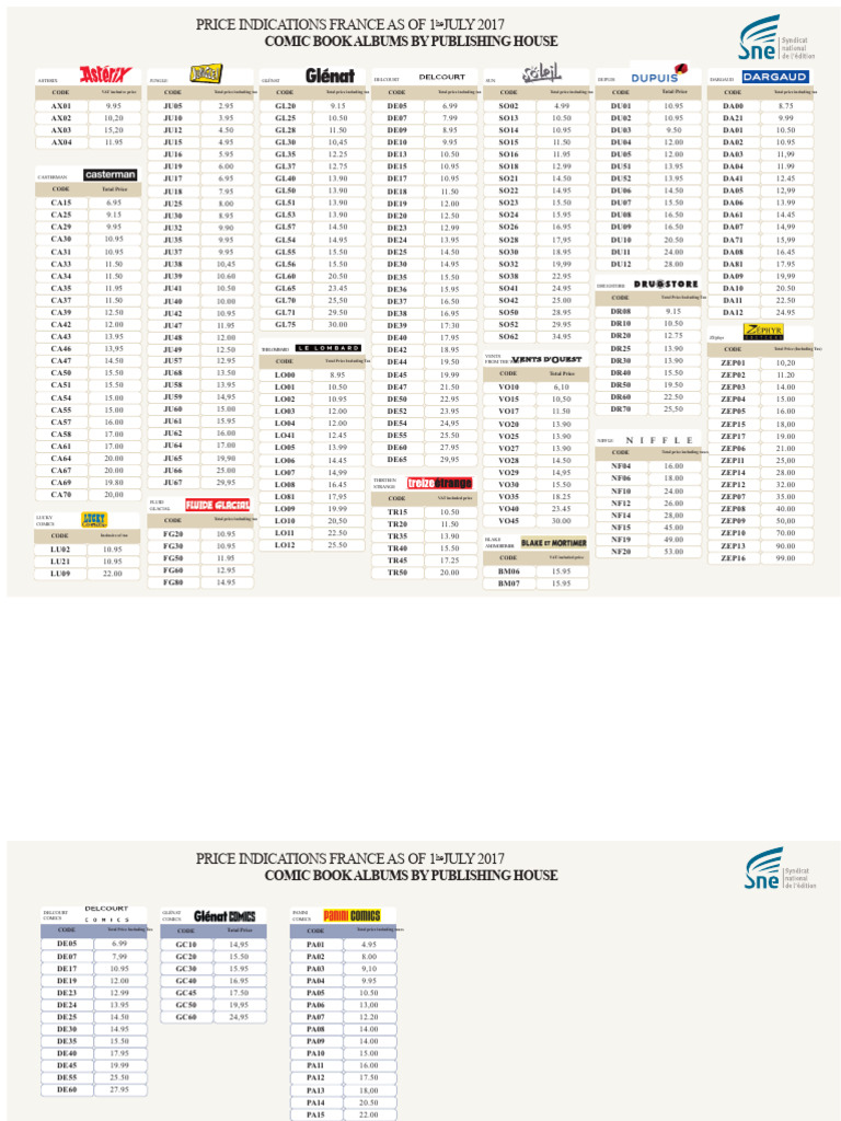 Comic Book Prices in France (July 2017) | PDF | French Fiction ...
