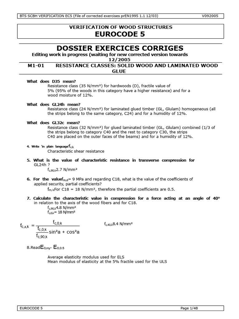 Ec5 2003 Correction Exercises v1 | PDF | Bending | Beam (Structure)