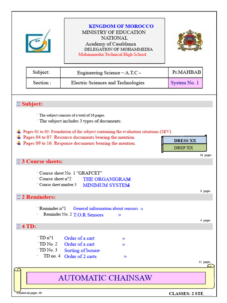 SYS-n°1-Automatic-saw-Grafcet-Flowchart-Minimum-system.pdf | PDF ...