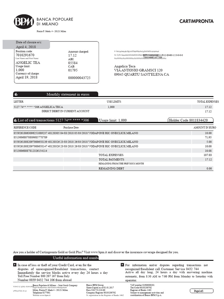 Monthly Statement in Euro List Mo | PDF | Service Industries | Payments