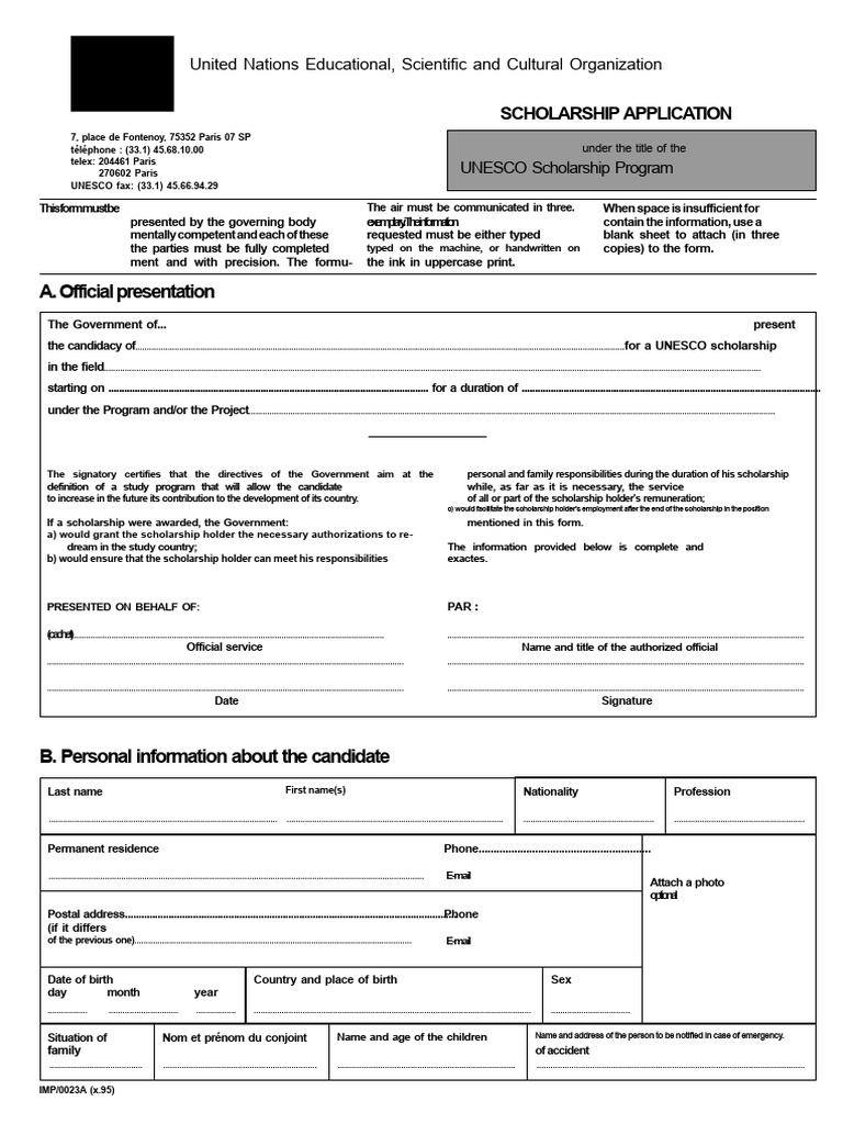 UNESCO Scholarship Application Form | PDF