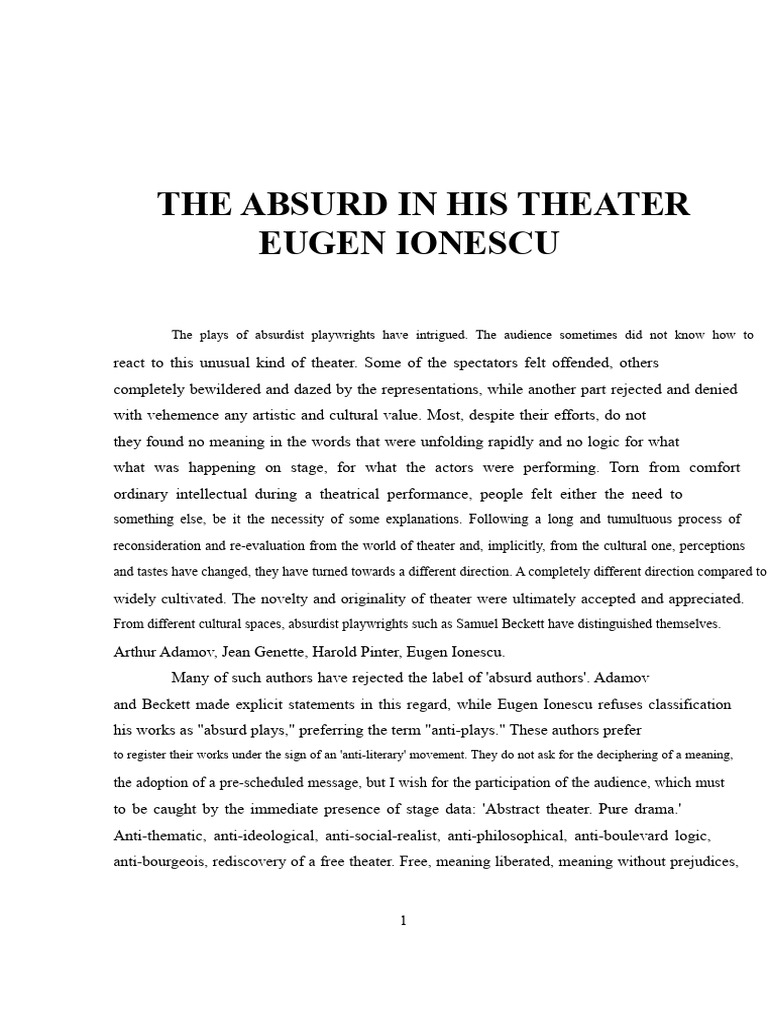 THE ABSURD IN EUGEN IONESCU'S THEATER | PDF