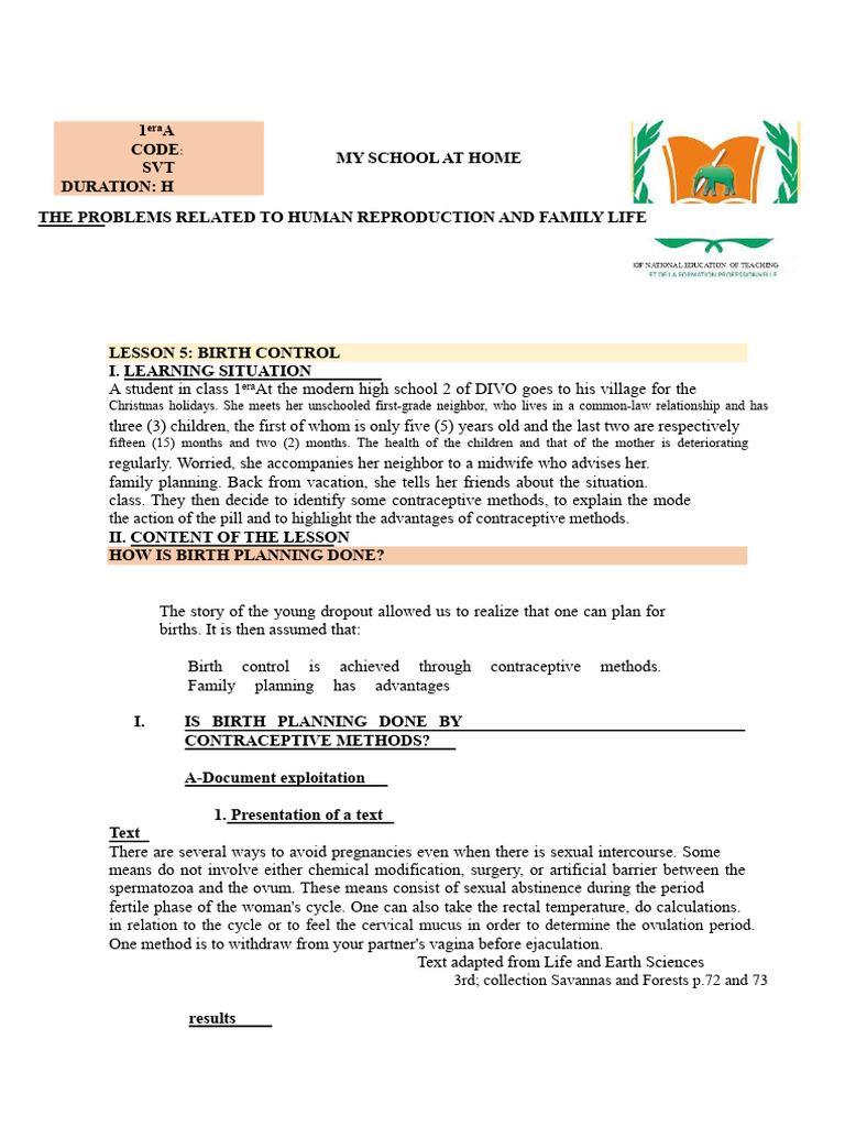 SVT 1st Year A - L5 - Birth Regulation | PDF | Combined Oral ...