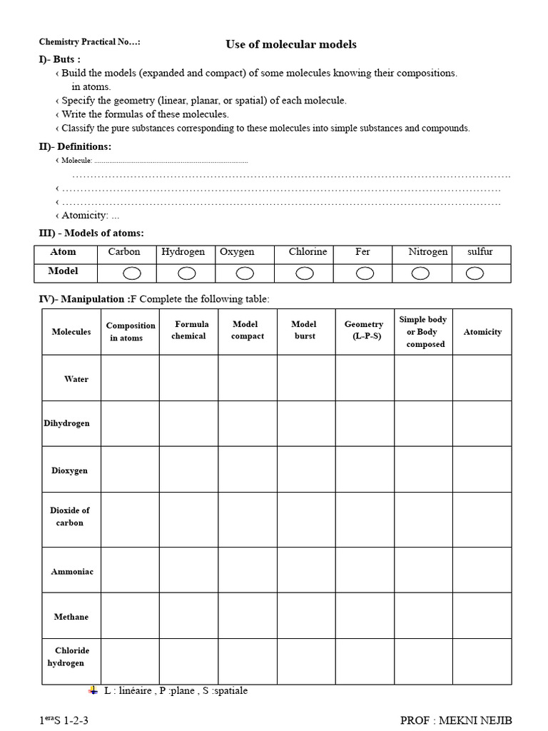 Chemistry Course Lab Molecular Models 2014 2015 (Mekni Nejib) PDF | PDF