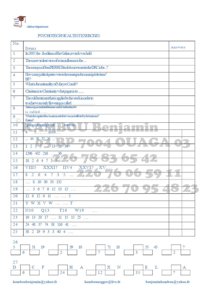 PSYCHOTECHNICAL TESTS Calculations and General Knowledge | PDF