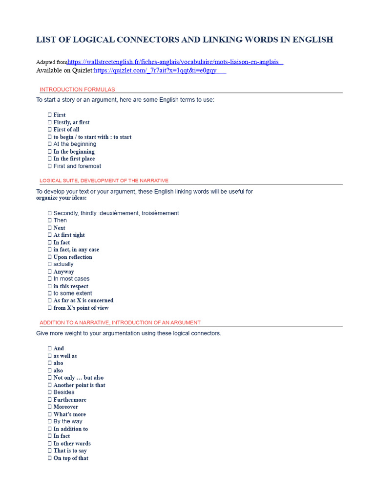 Linking Words | PDF | Argument | Narrative