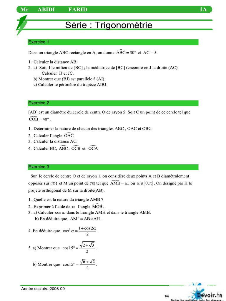 Trigonometry 3 Exercises Corrected | PDF