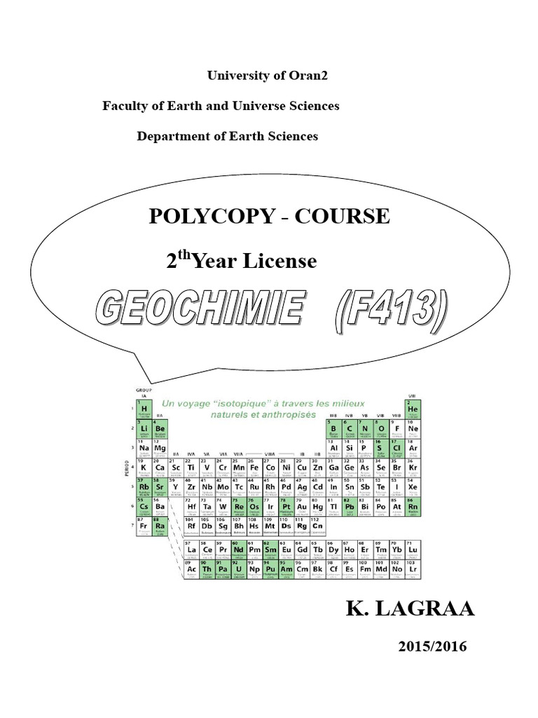 COURSE GEOCHEMISTRY Bachelor 2 2018 PDF | PDF | Chemical Bond | Ion