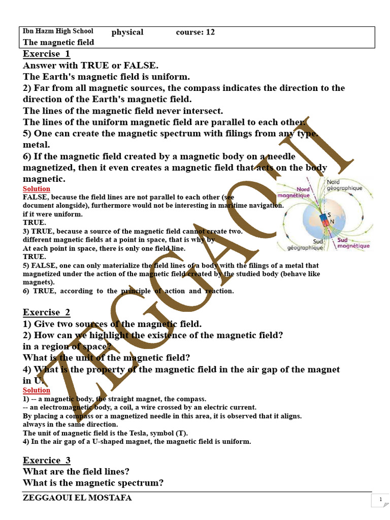 Understanding Magnetic Fields: Exercises and Solutions | PDF | Magnetic ...