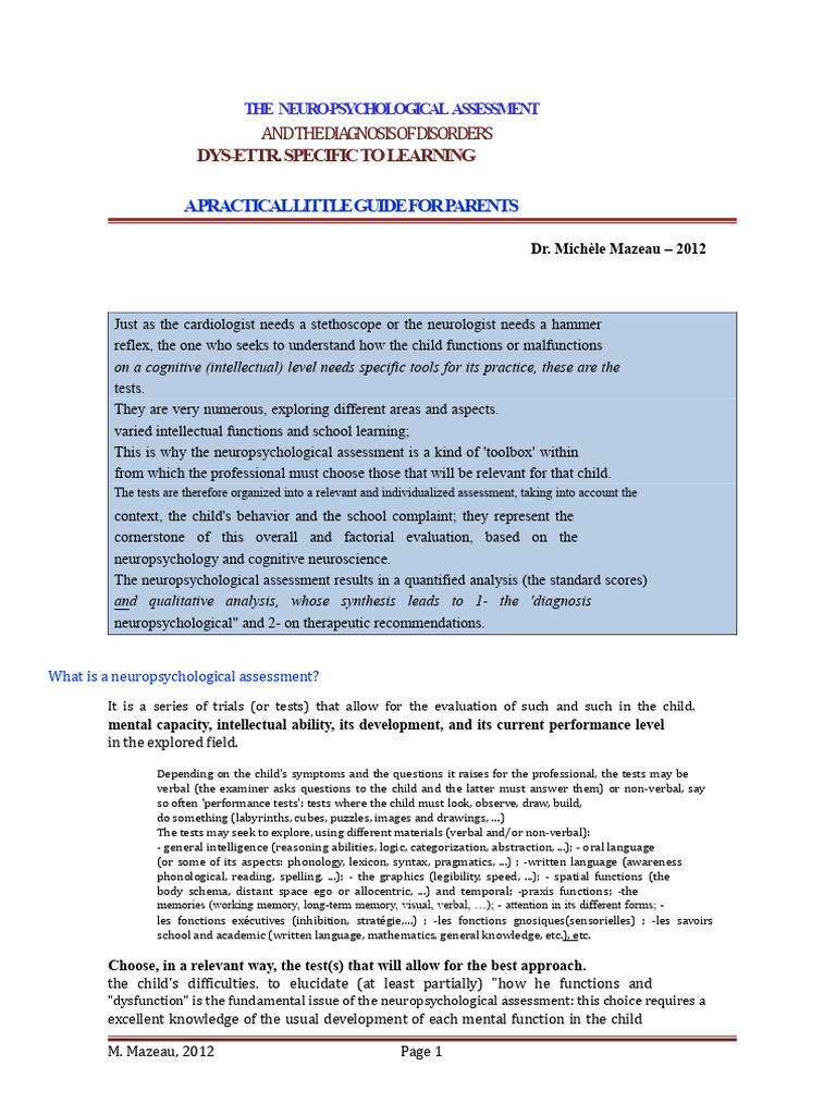 Neuropsychological Assessment Guide for Parents | PDF ...