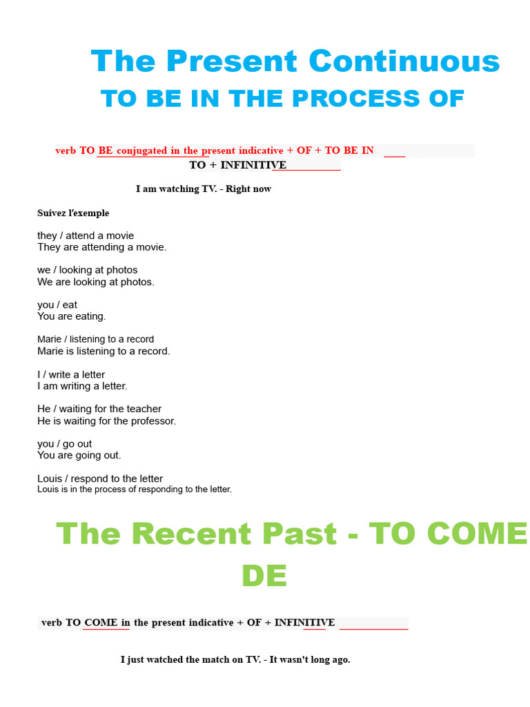 To Be in The Process of Coming From Grammatical Exercise Worksheet ...