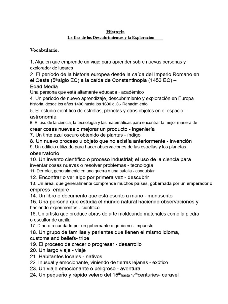 La Era de los descubrimientos y la exploración (Con Respuestas) | PDF ...